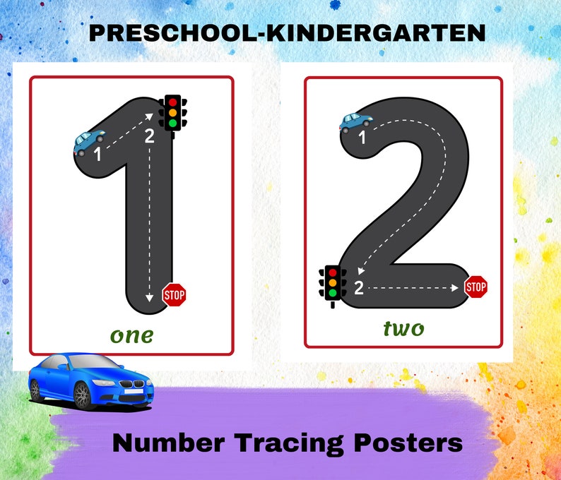 Numbers Printable Road Mat for Boys, Tracing Activity for Toddler and ...