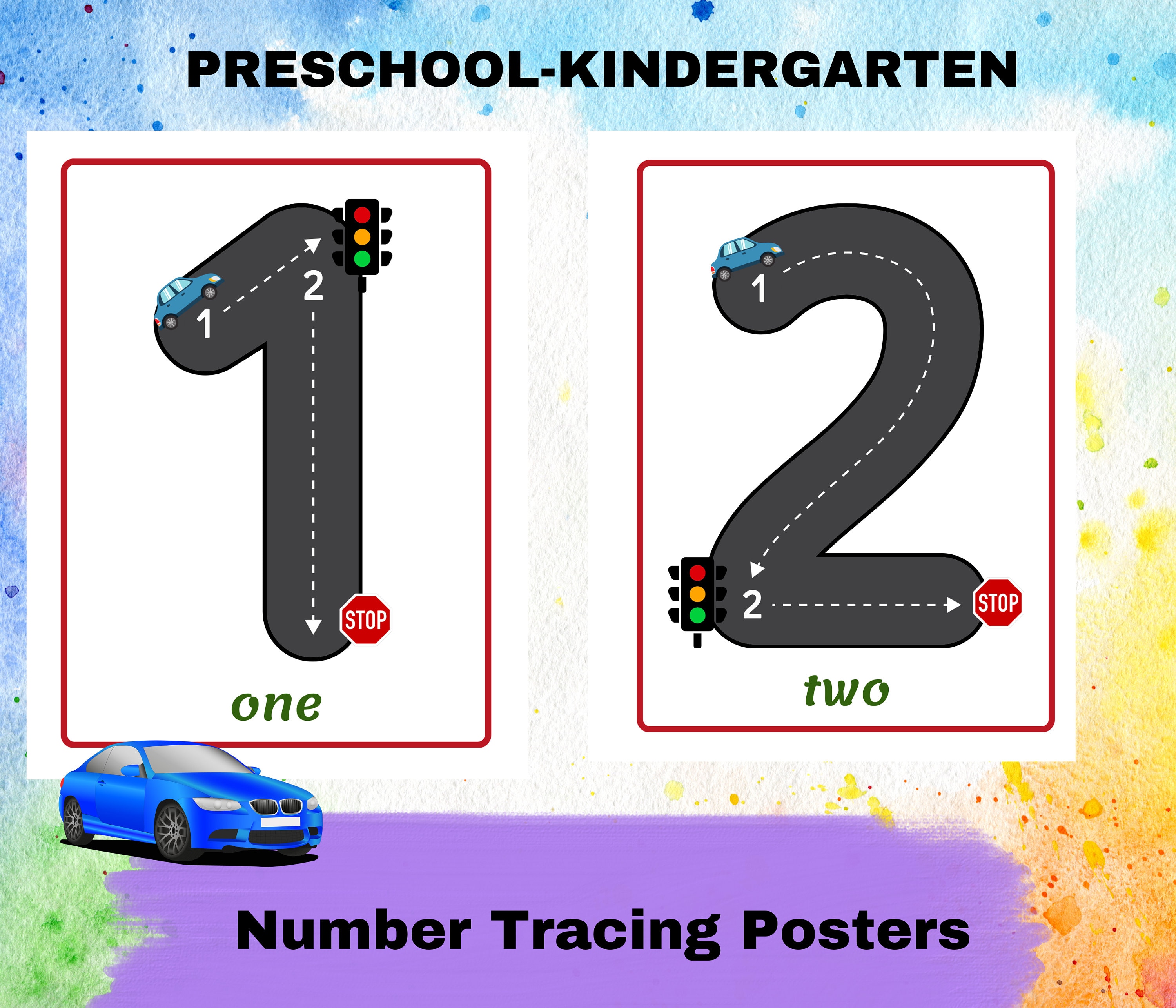 Numbers Printable Road Mat for Boys, Tracing Activity for Toddler and ...