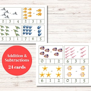 Sea Creature Printable Addition and Subtraction Clip Cards. Preschool ...