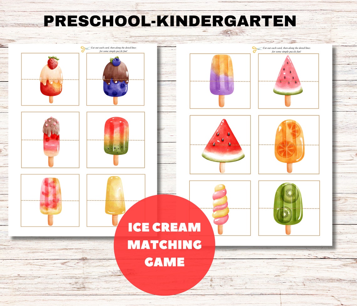 Ice Cream Matching Game for Kids, 20 Ice Cream Puzzles, Matching ...