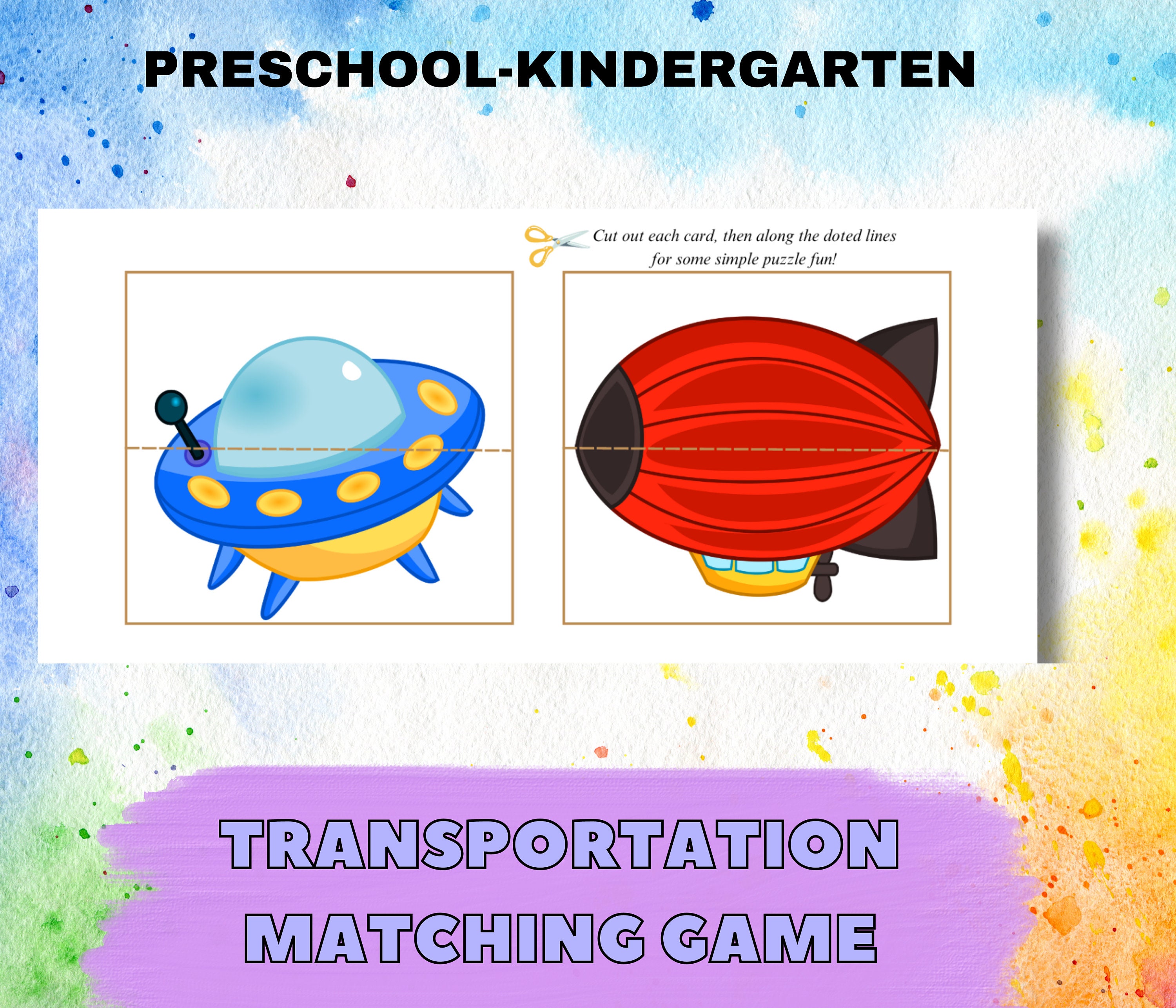 Vehicles Matching Activity, 26 Transports Puzzles, Symmetry Cards, Kids ...