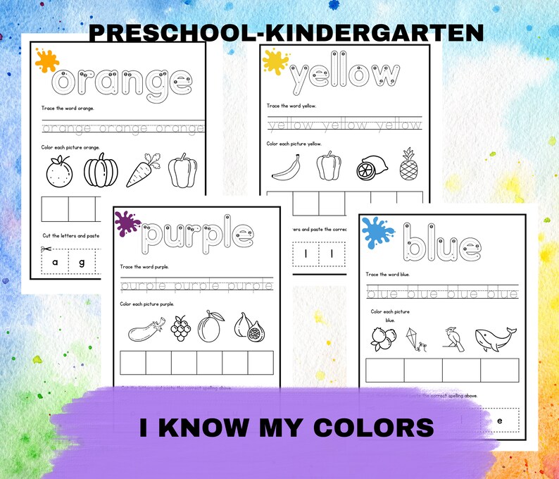 Printable Color Learning and Color Tracing Worksheets for Preschool - Etsy