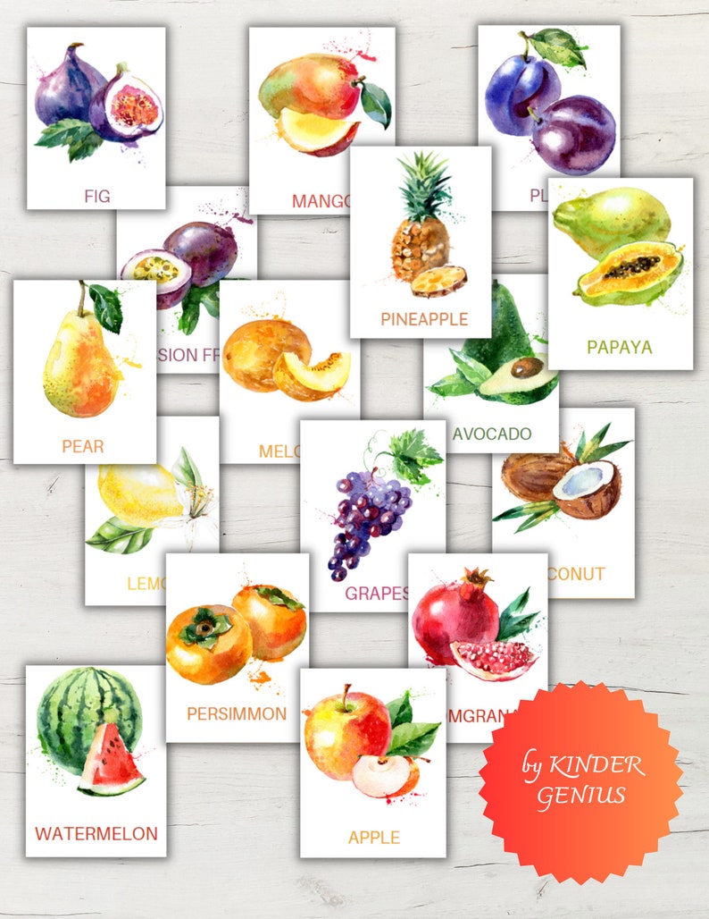 Fruits and Vegetables Cards. Flash Cards Pdf Printable Cards Preschool ...