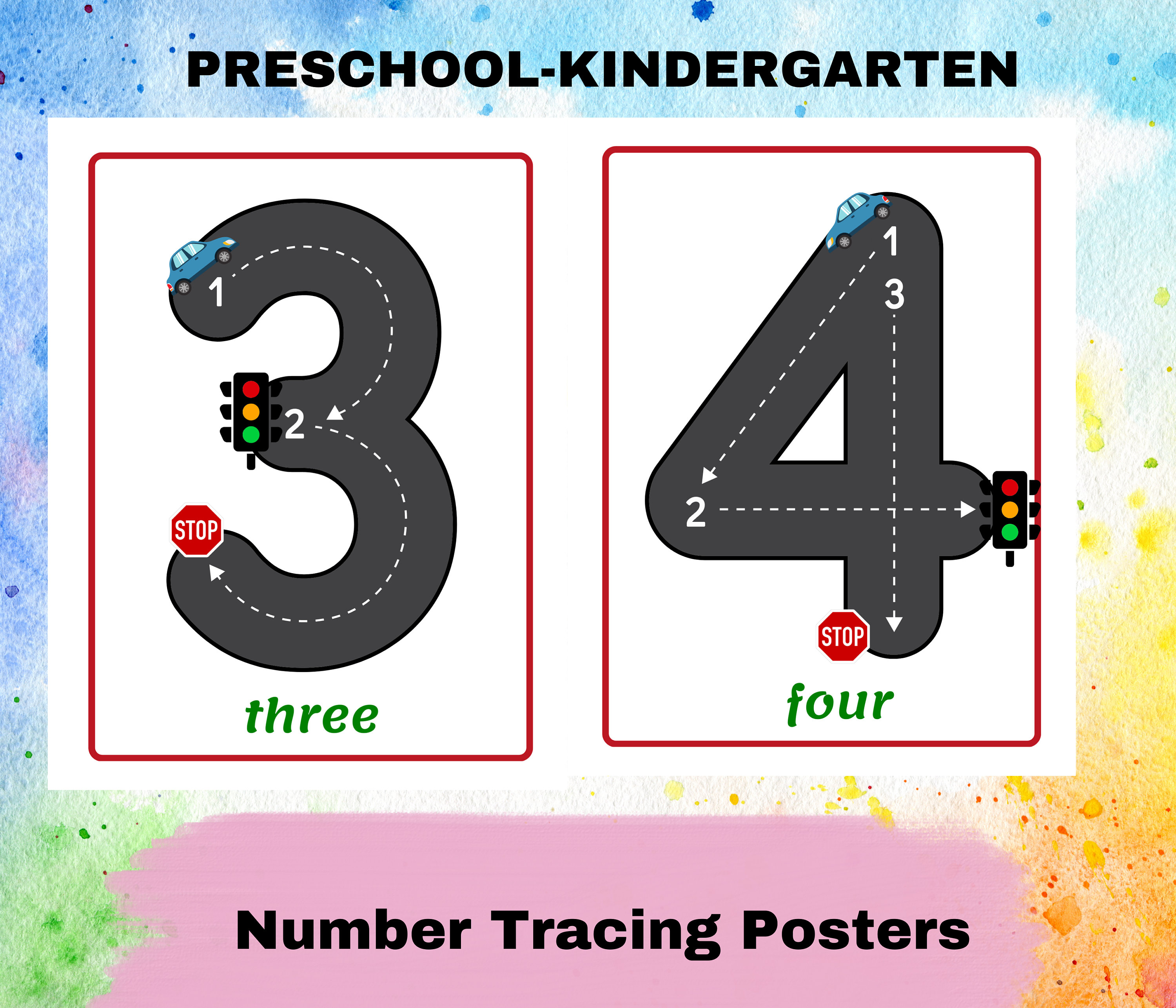 Numbers Printable Road Mat for Boys, Tracing Activity for Toddler and ...
