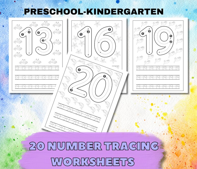 0-20 Number Tracing Worksheets, Count the Ocean Animals, Handwriting ...