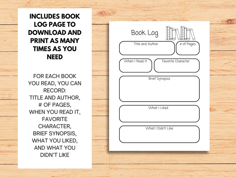 Printable Book Log Readers Journal Pages - Etsy