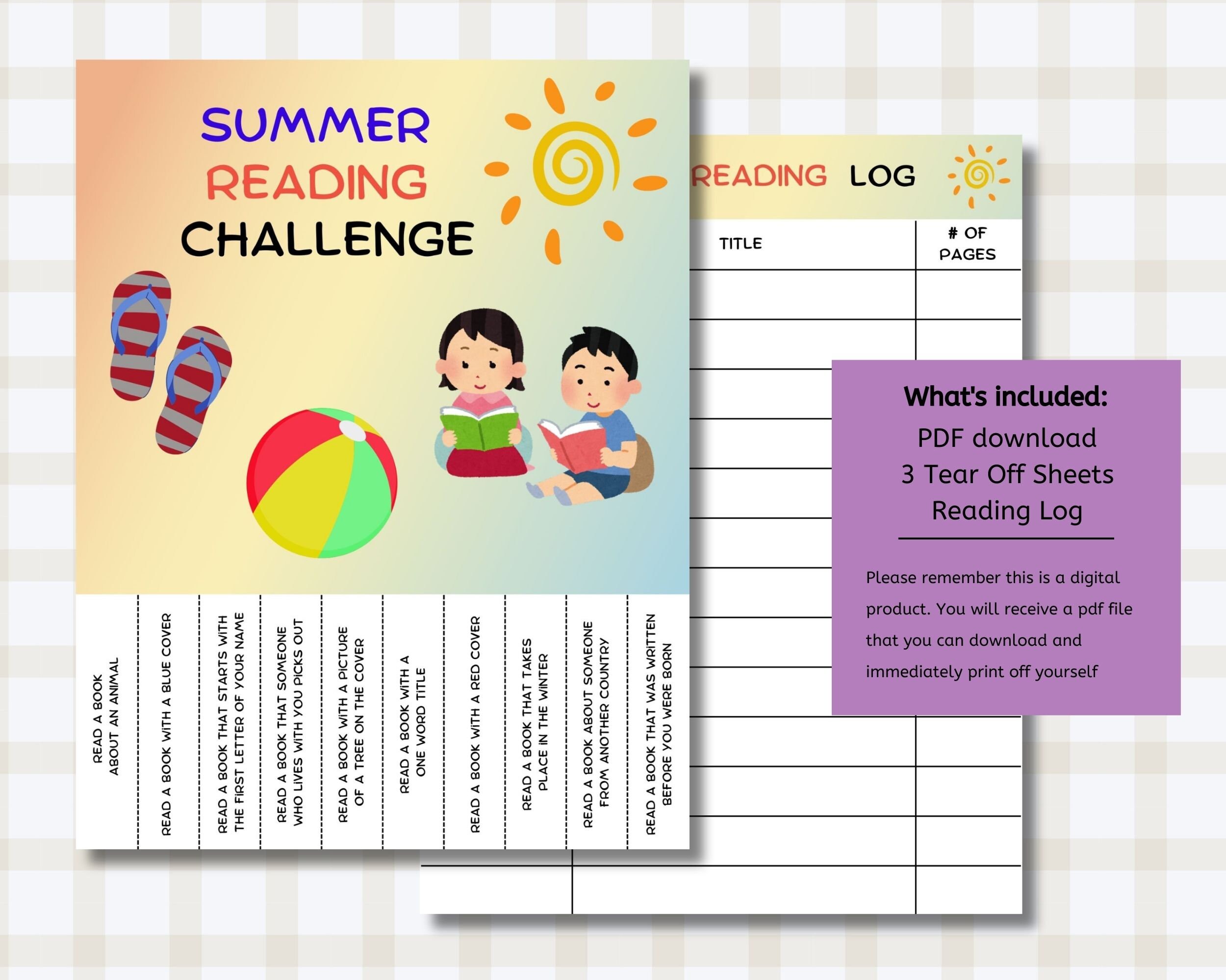 Printable Summer Reading Challenge Tear off Sheets and Reading Log for ...
