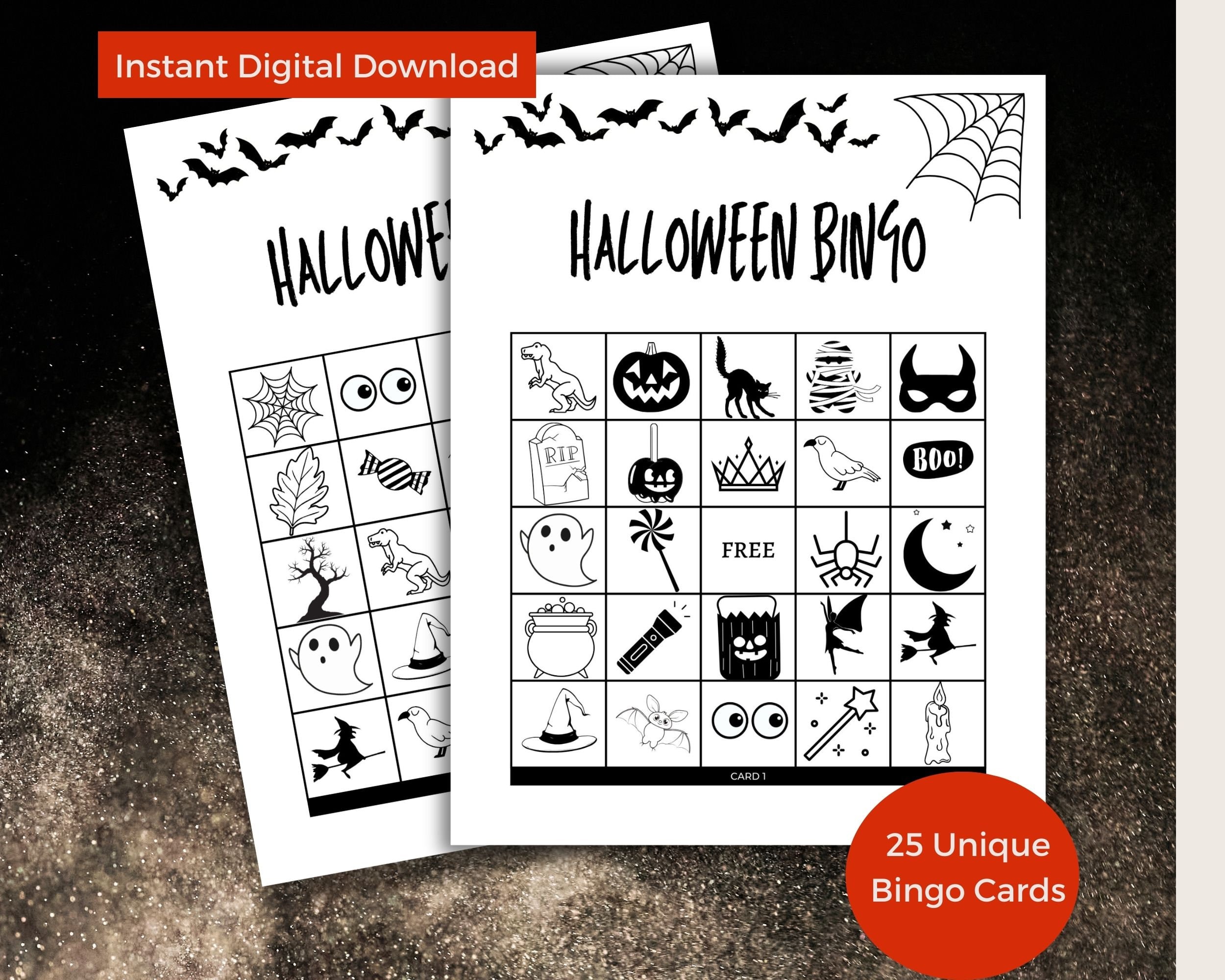 Printable Halloween Bingo Game Black and White - Etsy