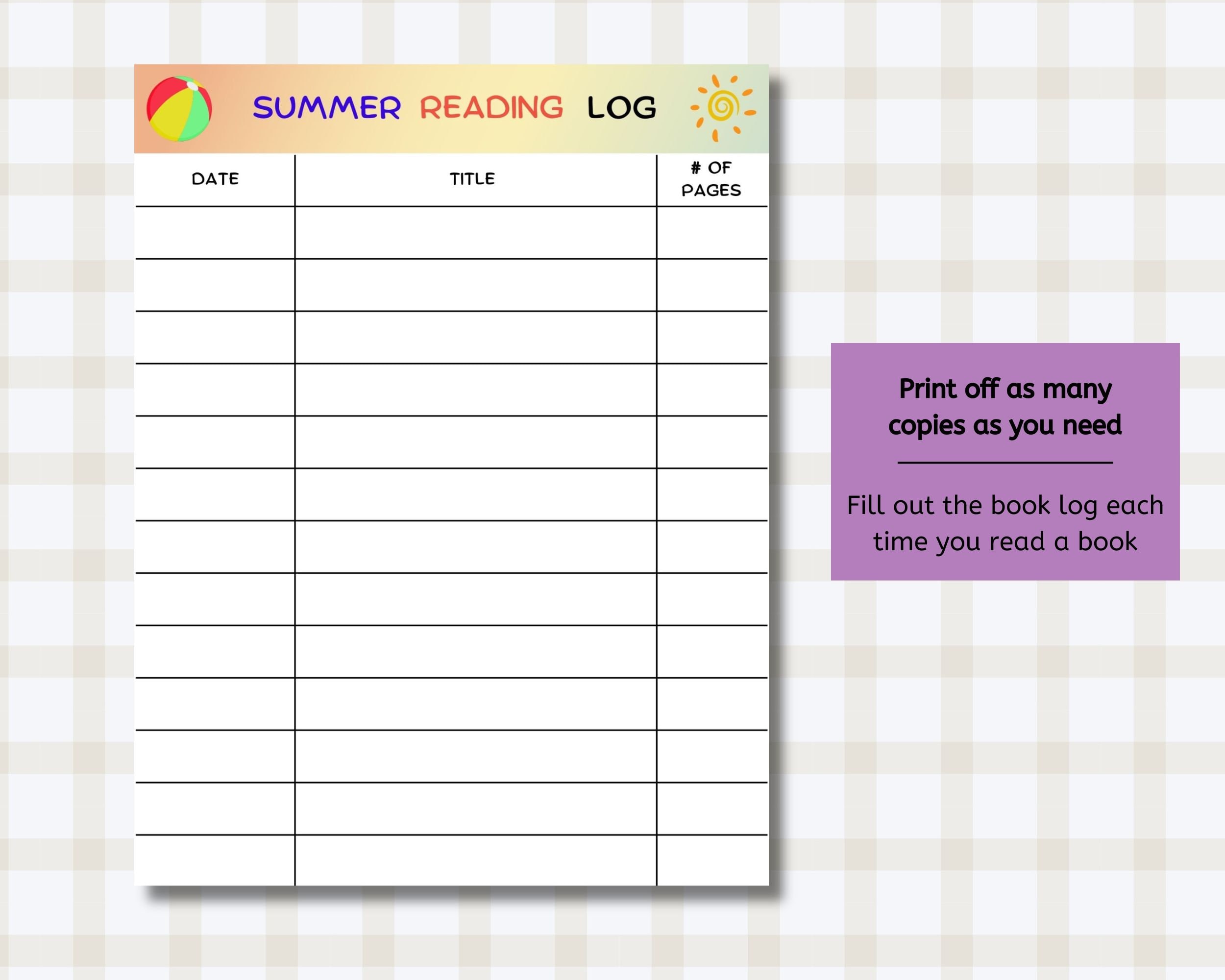 Printable Summer Reading Challenge Tear off Sheets and Reading Log for ...