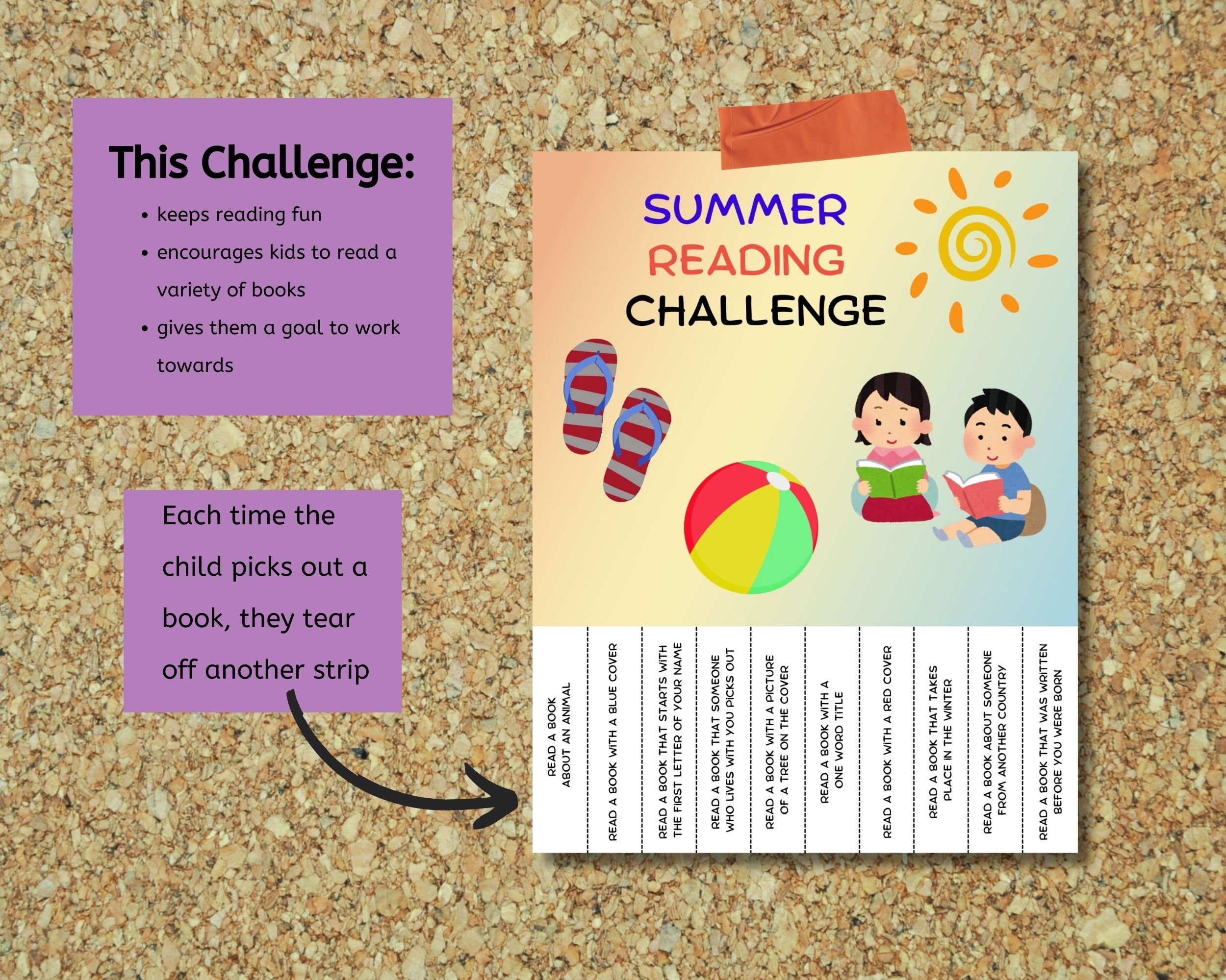 Printable Summer Reading Challenge Tear off Sheets and Reading Log for ...