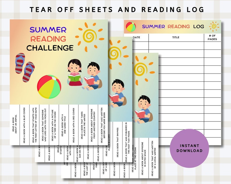 Printable Summer Reading Challenge Tear off Sheets and Reading Log for ...