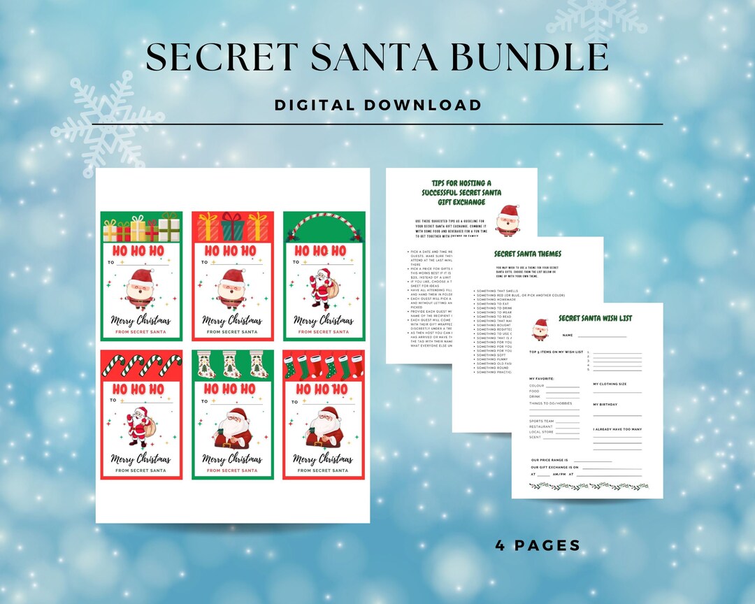 Secret Santa Gift Exchange Printable Bundle - Etsy