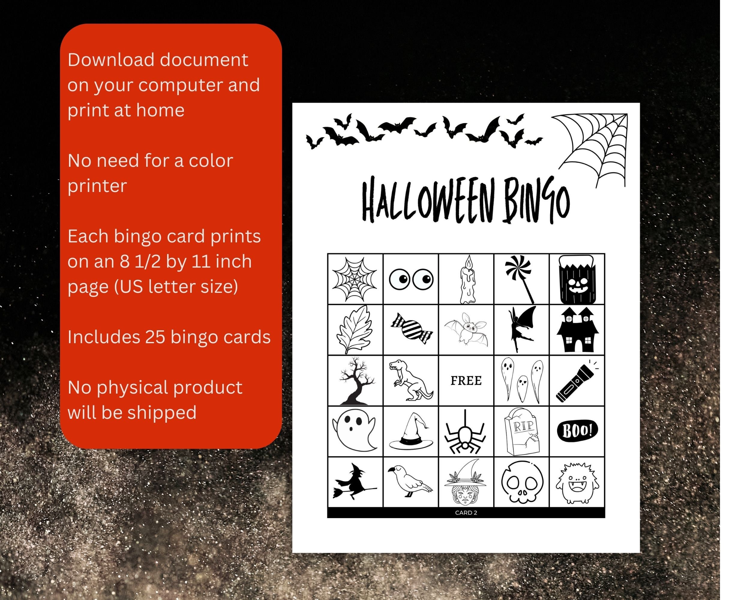 Printable Halloween Bingo Game Black and White - Etsy