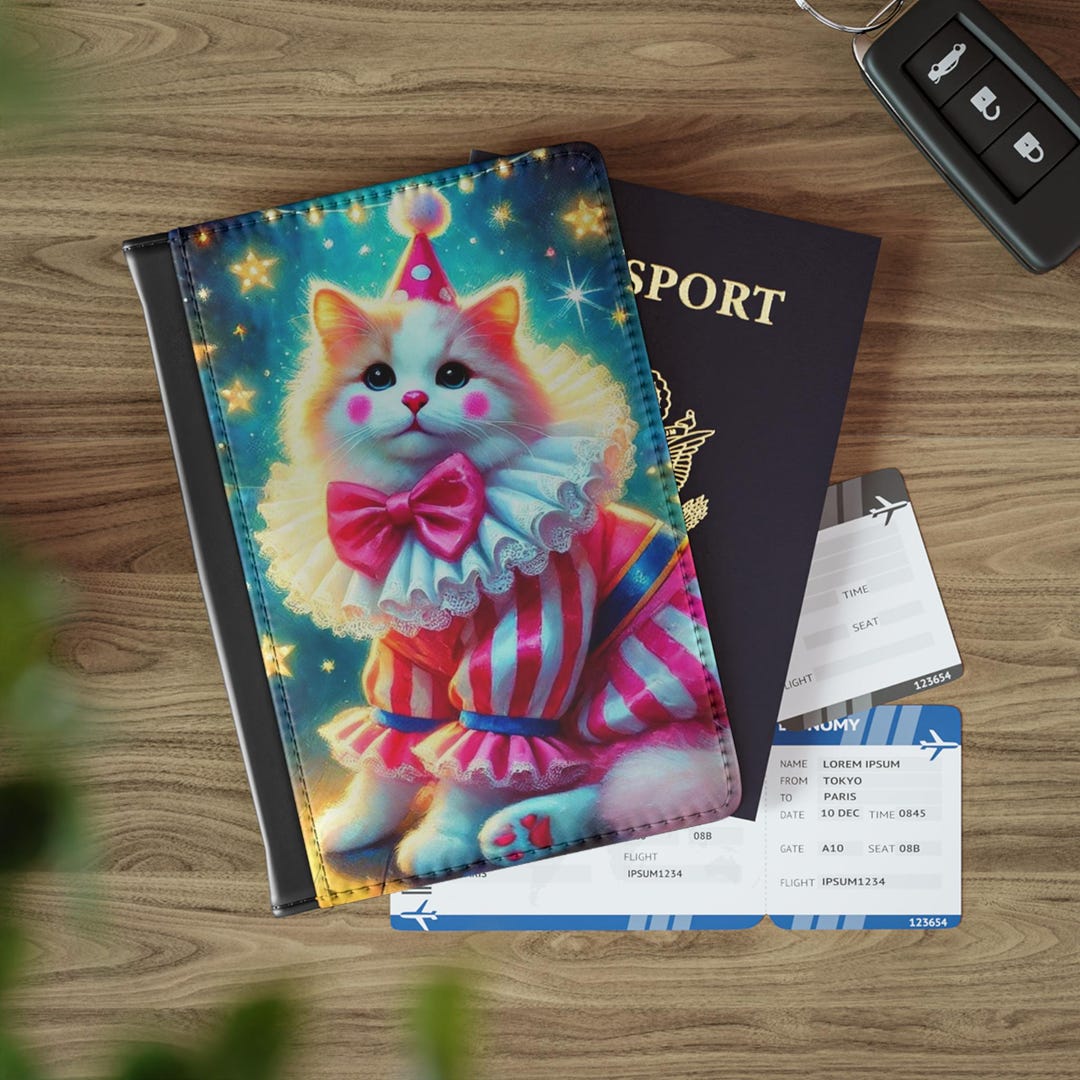 Circus Pink Stripped Cat Clown Passport Cover Travel Wallet - Etsy