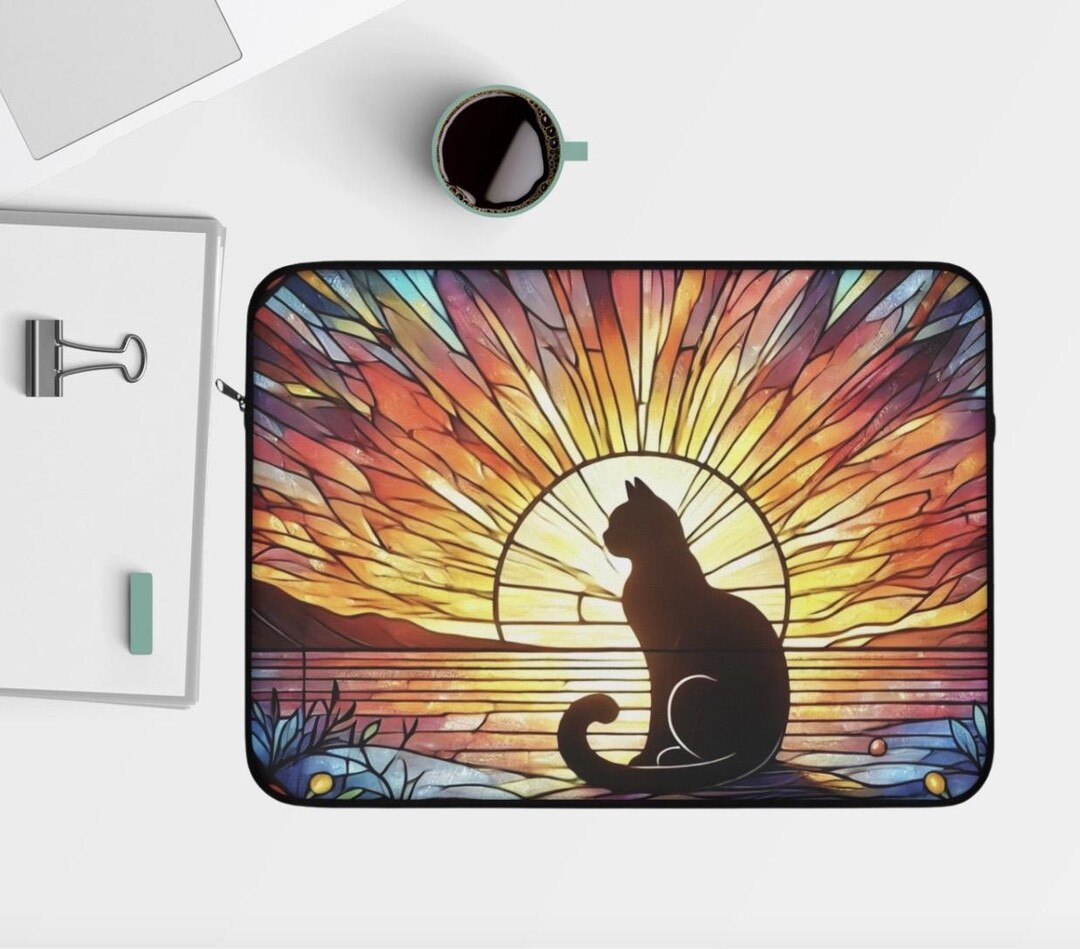 Black Cat Sunset Stained Glass Laptop Sleeve: Protective Computer Cover ...