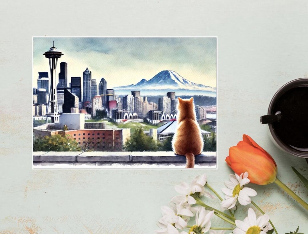 10 Pack Seattle Greeting Cards Cat Lover Seattle Pack of 10 Blank ...