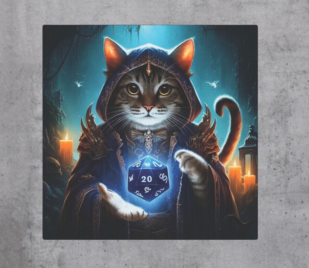 Wall Art, RPG Cat Sorcerer DND Inspired 8x8 Canvas Photo Tile, Dragons ...
