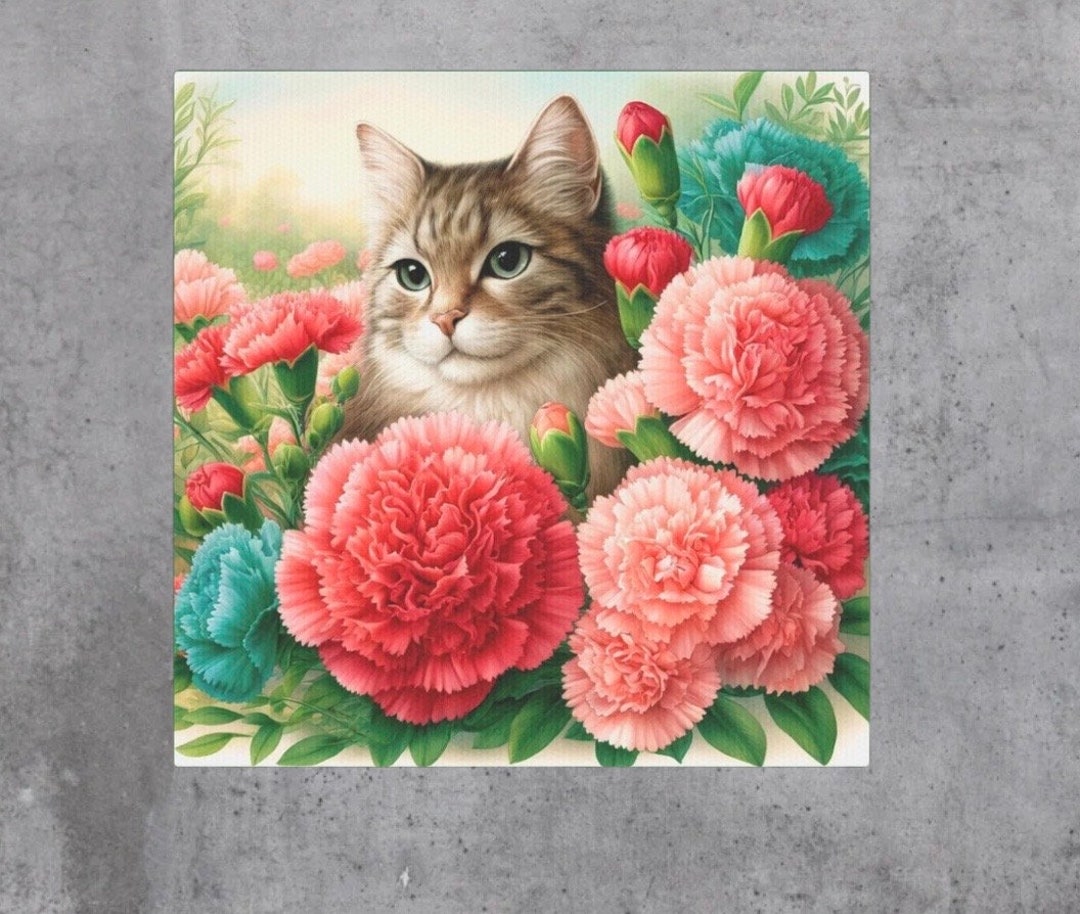 January Birthday Flower Carnations Cat Lover Wall Art Decor - Etsy