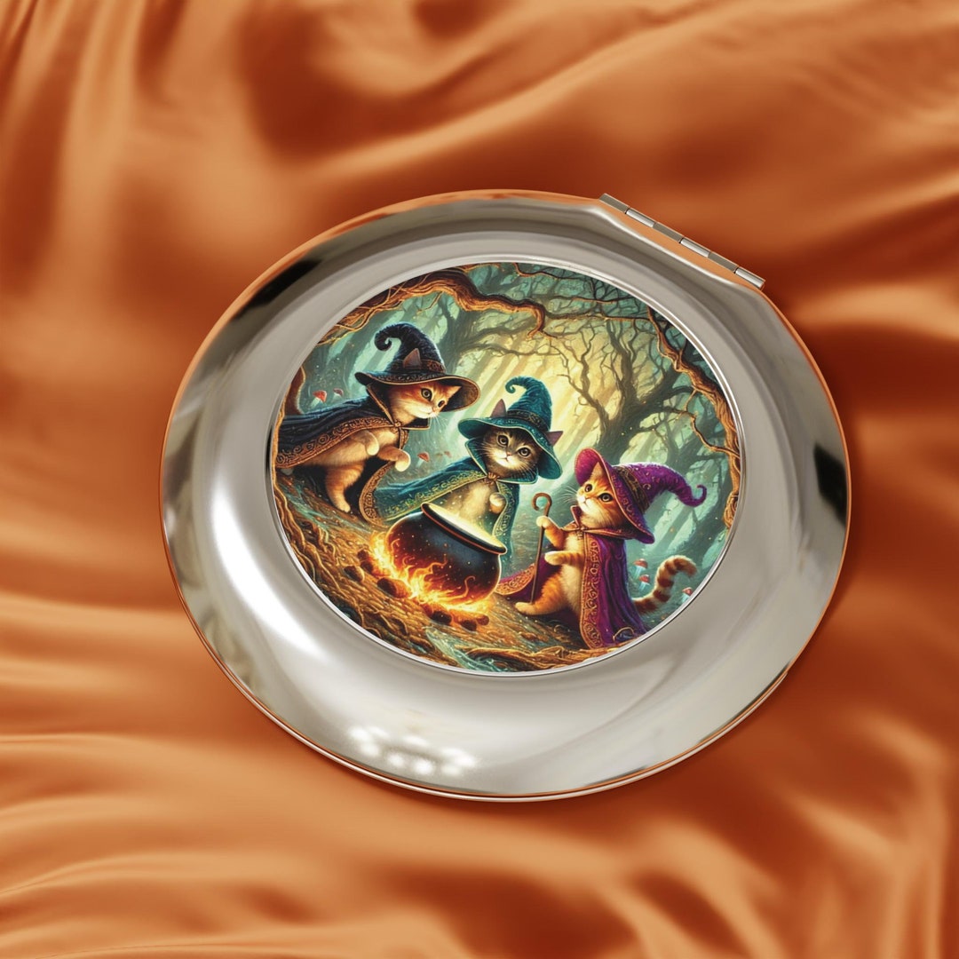 Witchy Cats Travel Mirror - Compact Portable Makeup Mirror With Cute ...