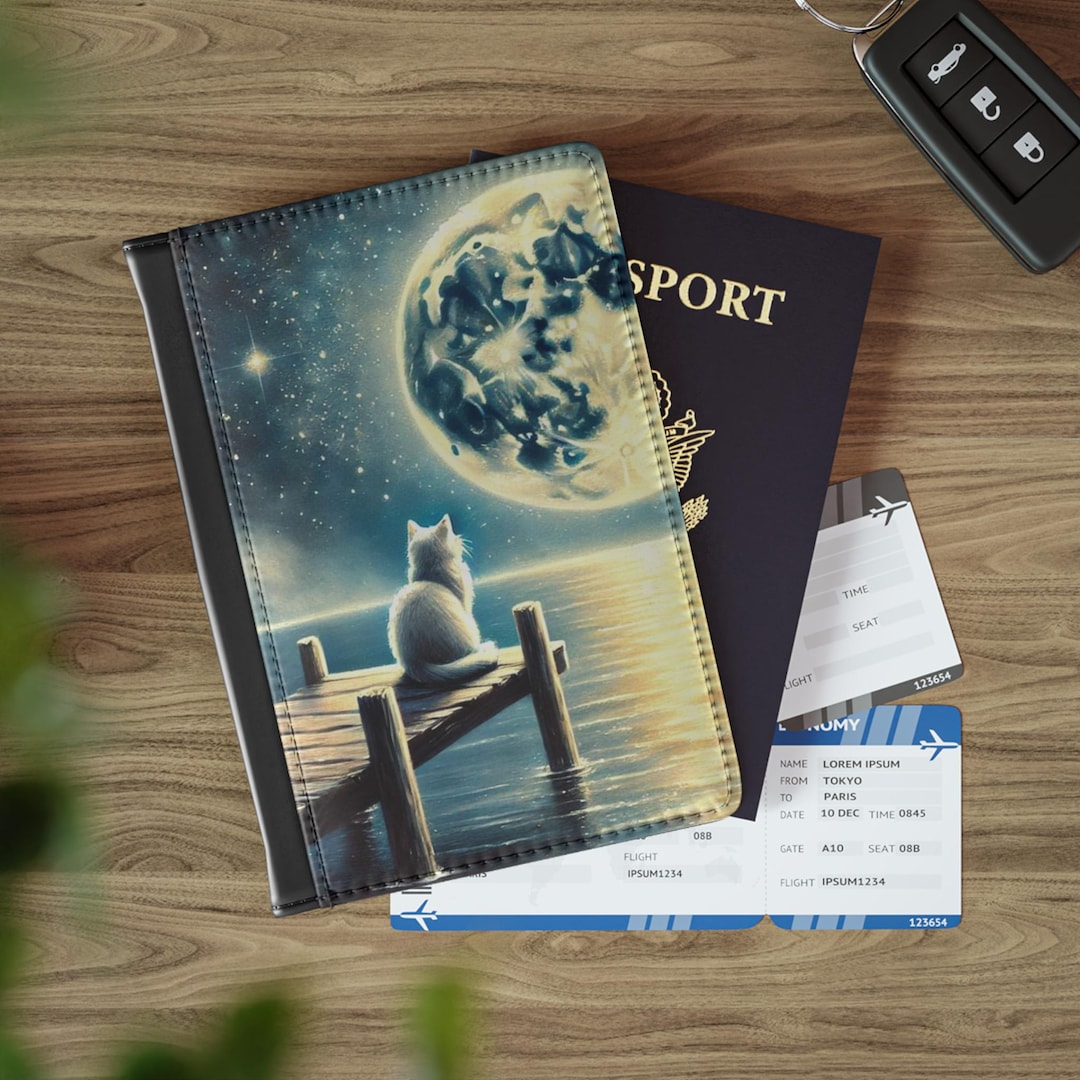 Celestial Cat Passport Cover: Moonlit Faux Leather Travel Wallet - Etsy