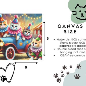 Circus Cats 8x8 Wall Art Cute Clown Kittens Canvas Decor for Cat Lovers ...