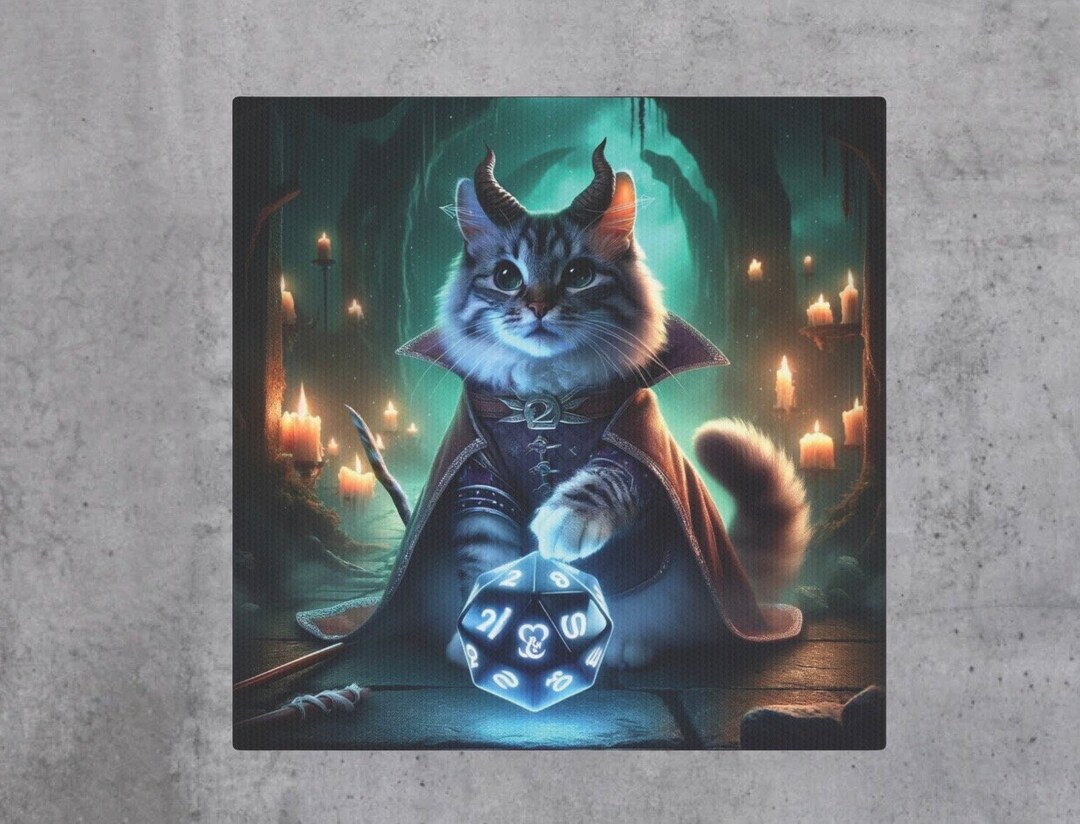Tiefling Cat Sorcerer 8x8 Canvas Wall Art - Dice Decor for Gamers and ...
