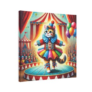 Whimsical Circus Cats 8x8 Wall Art Cute Clown Kittens Canvas Decor for Cat Lovers, Clown Wall ...