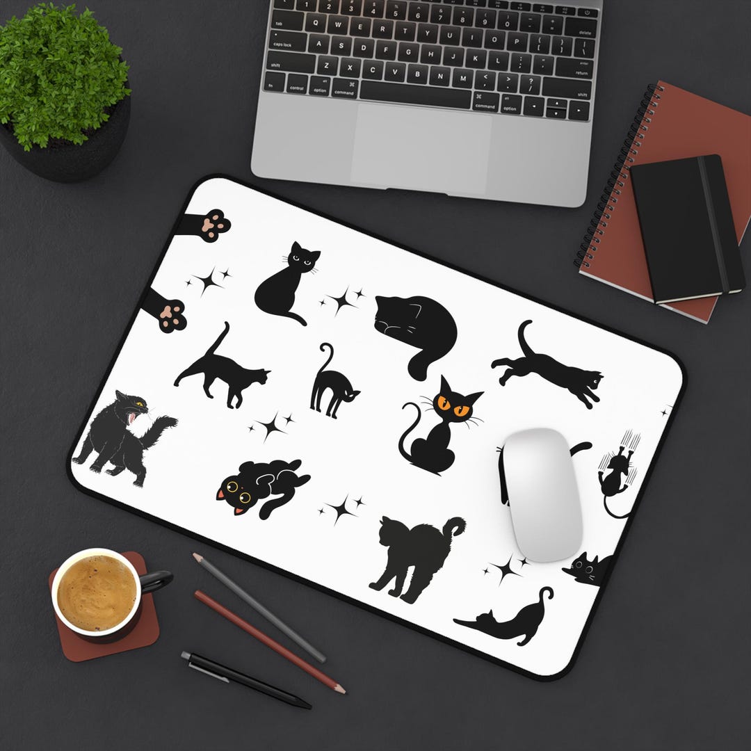 Black Take Over Desk Mat - Black Cat Mouse Pad, Cat Lover Office Decor ...