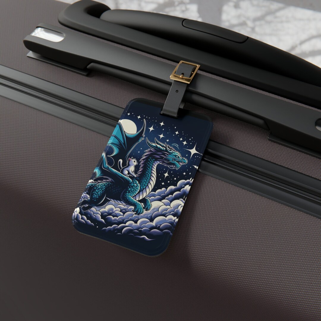 Dragon & Cat Luggage Tag: Fantasy Travel Accessory - Etsy