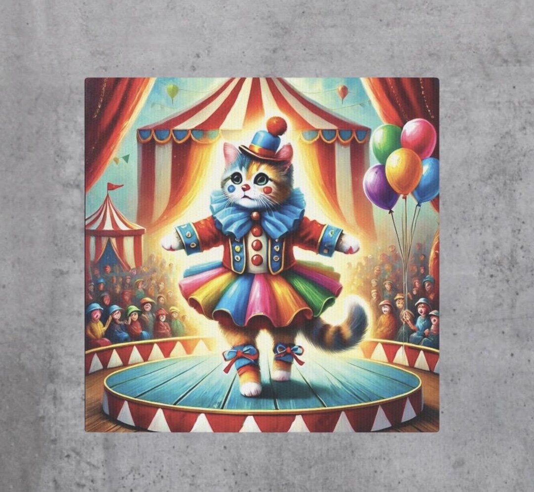 Whimsical Circus Cats 8x8 Wall Art Cute Clown Kittens Canvas Decor for ...