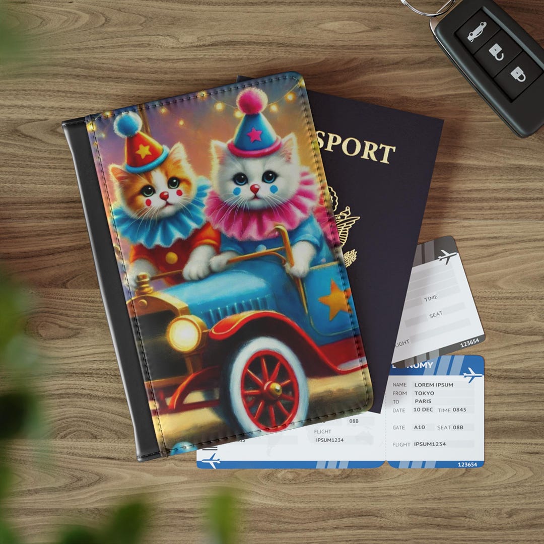 Cat Circus Clown Car Passport Cover - Travel Wallet - Etsy