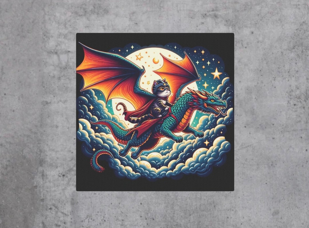 Red Dragon Cat Rider Wall Art Decor - Etsy