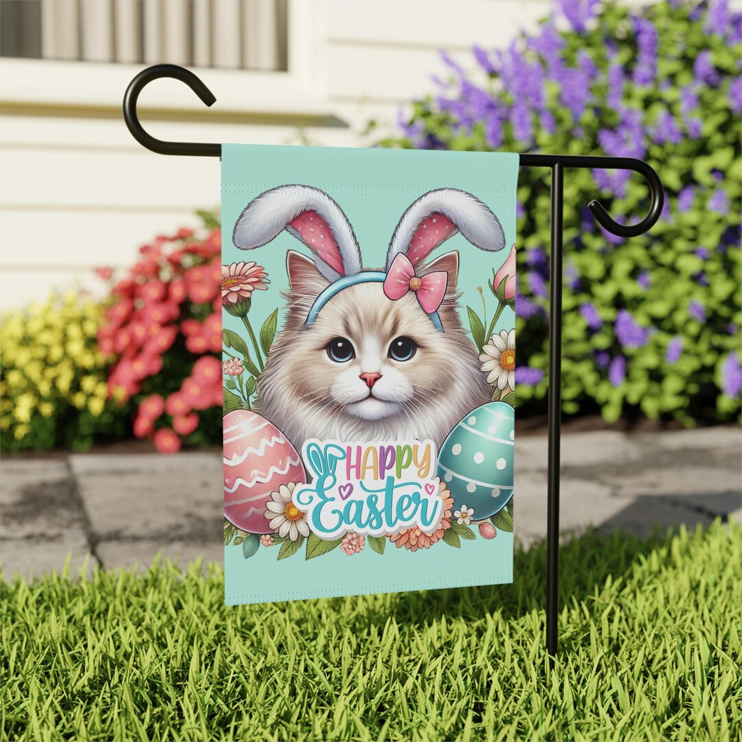 Garden Banner, Cat Easter Bunny, Happy Easter Yard Flag, Outdoor Decor ...