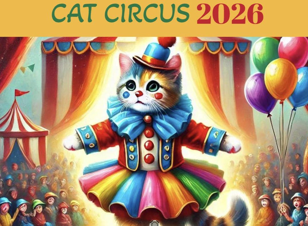 Cat Circus Calendar (2026) - Colorful Clown Art - Etsy