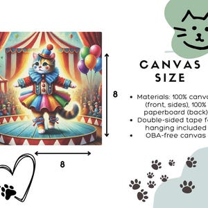 Whimsical Circus Cats 8x8 Wall Art Cute Clown Kittens Canvas Decor for Cat Lovers, Clown Wall ...
