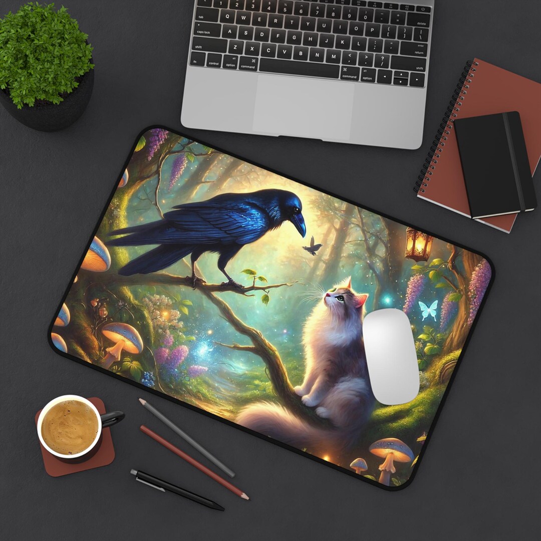 Magic Cat & Crow Desk Mat: Whimsical Office Decor - Etsy