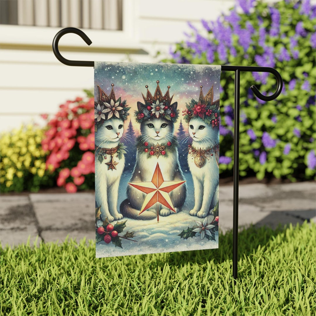 Winter Solstice Cat Lover Garden Flag, Winter Solstice Yard Banner ...