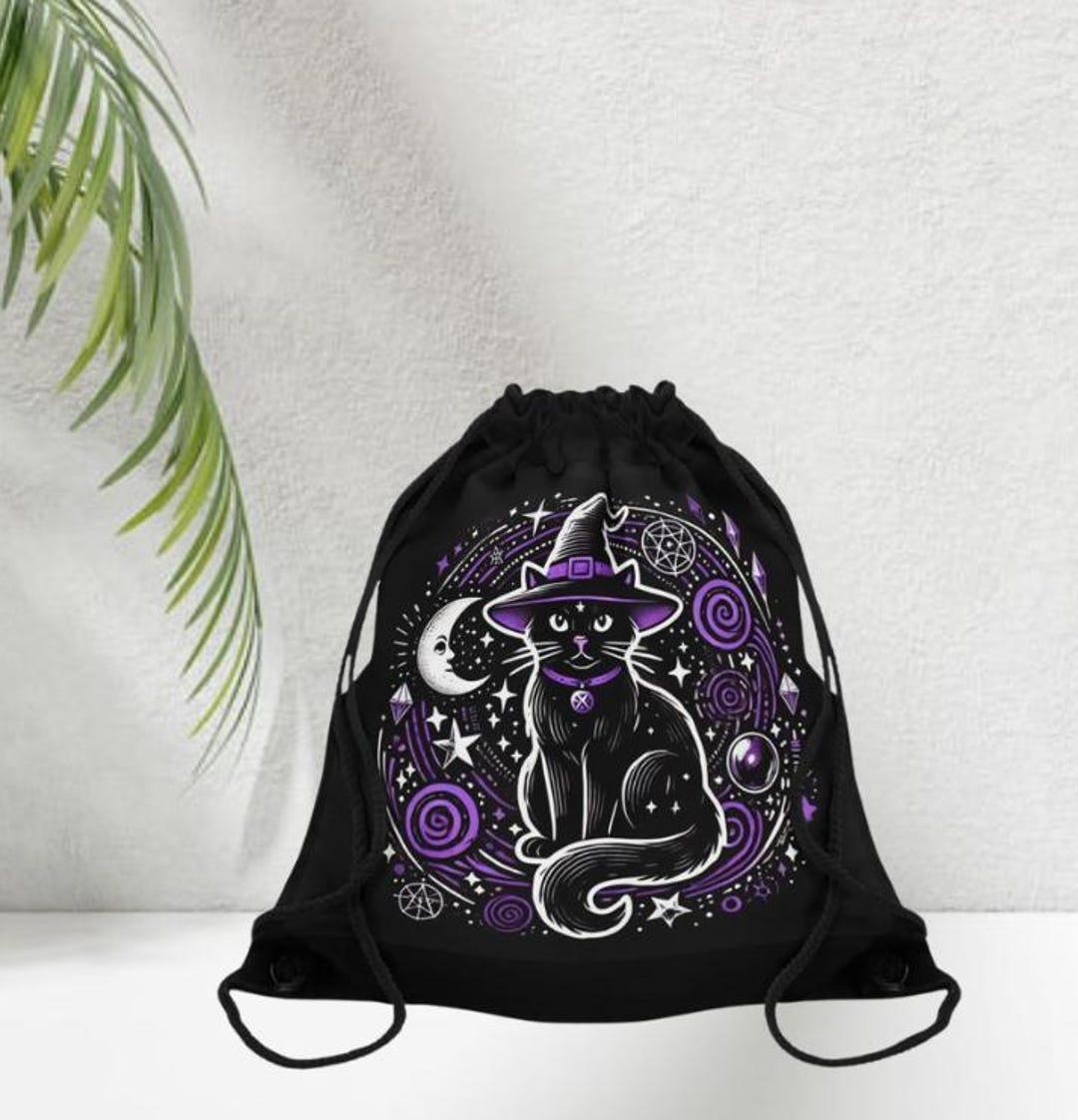 Witch Cat - Purple and Black - Halloween Drawstring Bag - Etsy