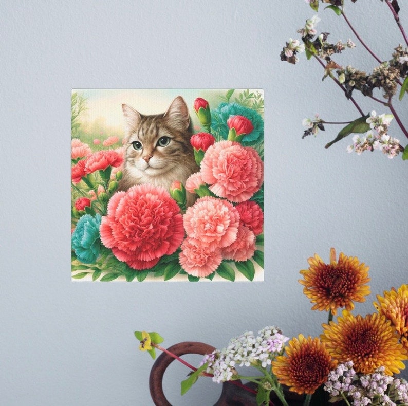 January Birthday Flower Carnations Cat Lover Wall Art Decor - Etsy