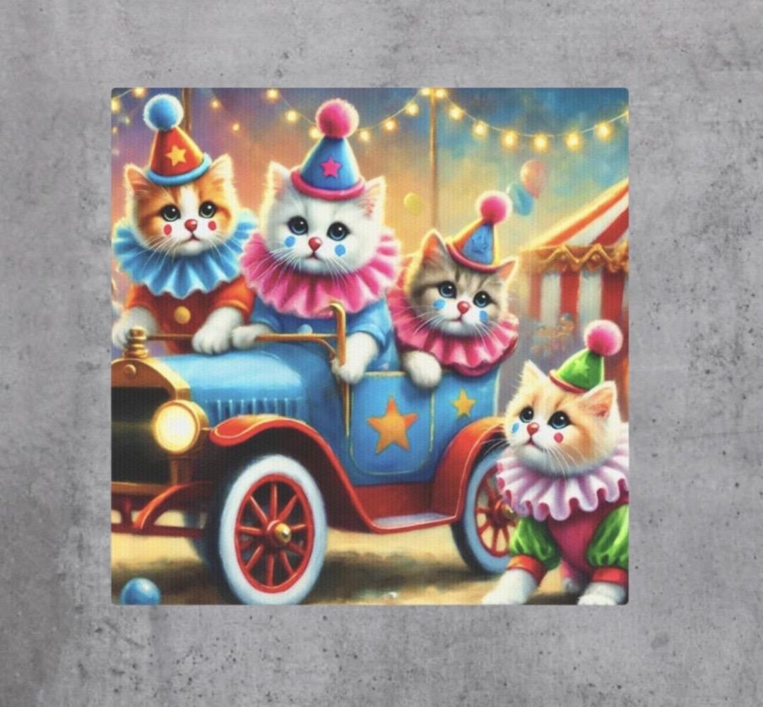 Circus Cats 8x8 Wall Art Cute Clown Kittens Canvas Decor for Cat Lovers ...