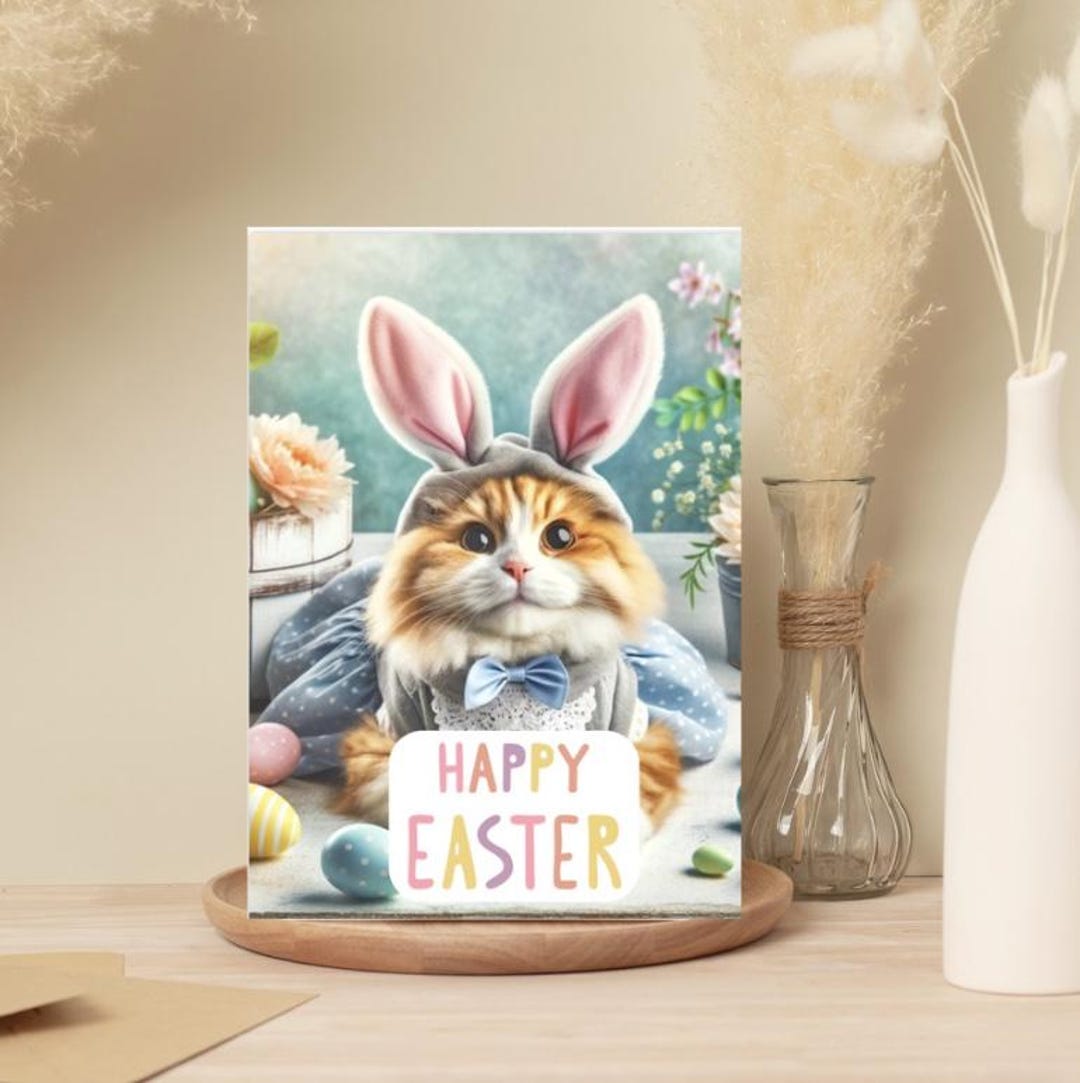 10 Pack - Happy Easter Cat Greeting Cards - Cute Bunny Cat Set - Spring ...