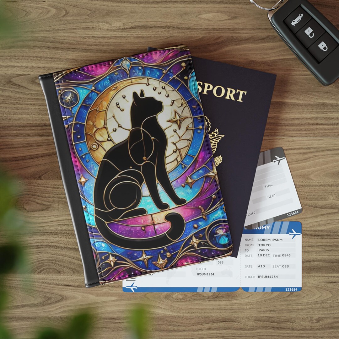 Magic Moon Cat Lover Passport Cover, Cat Lover Travel Wallet, Card ...