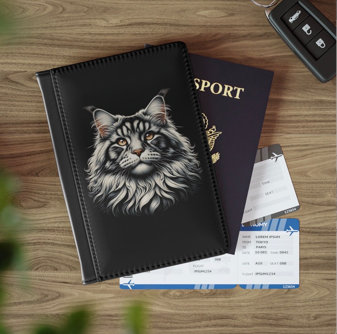 Maine Coon Cat Lover Graphic - Passport Cover, Travel Wallet, Cat Lover ...
