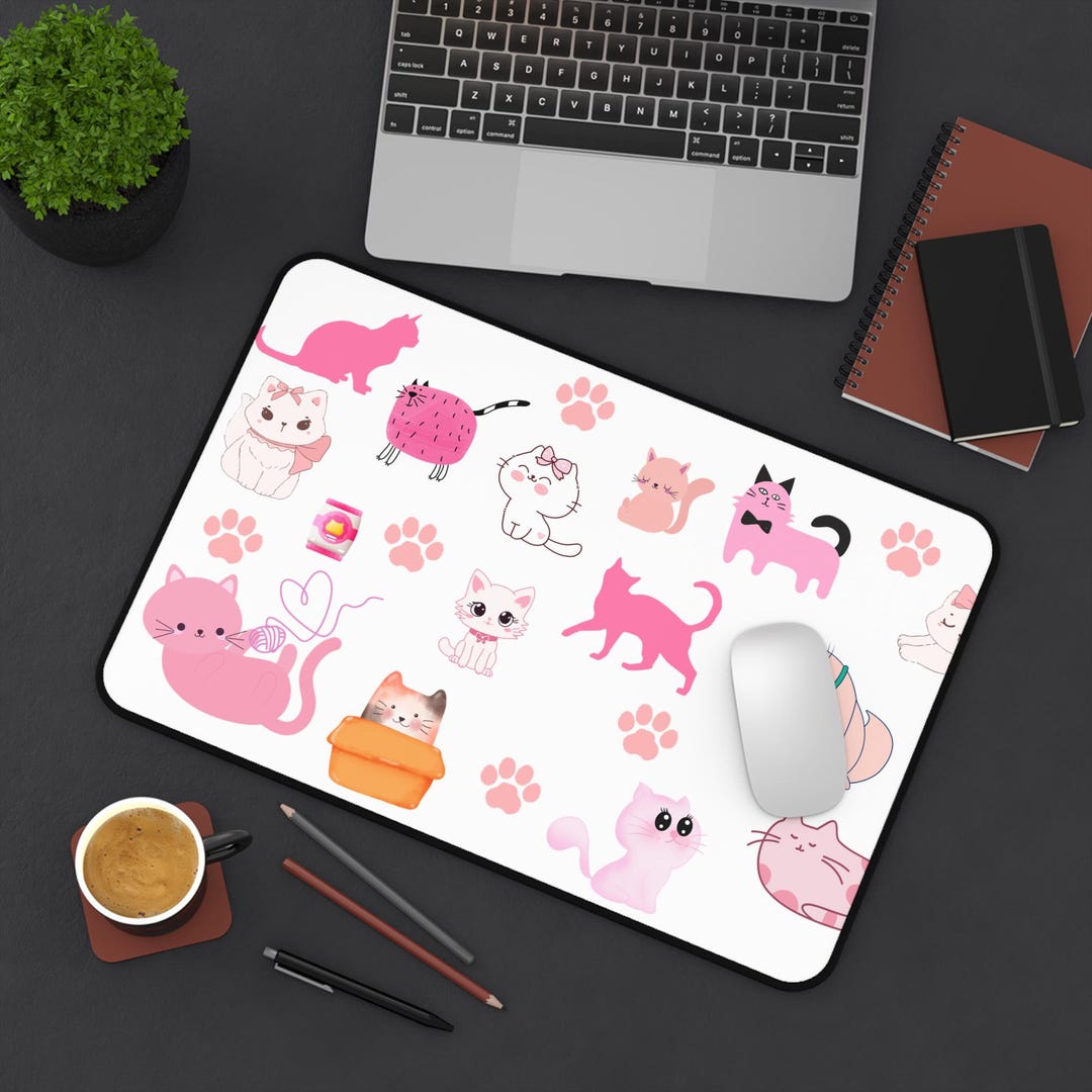 Pink Cat Take Over Desk Mat - Pink Cat Mouse Pad, Cat Lover Office ...