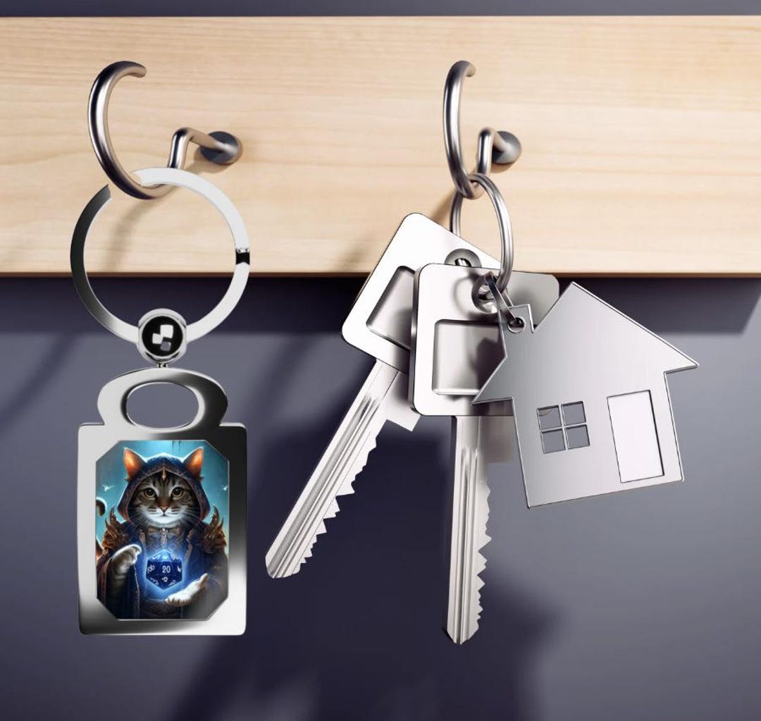 Keychain, Dungeons and Dragons Cat Sorcerer Photo Keyring, D&D Cat ...