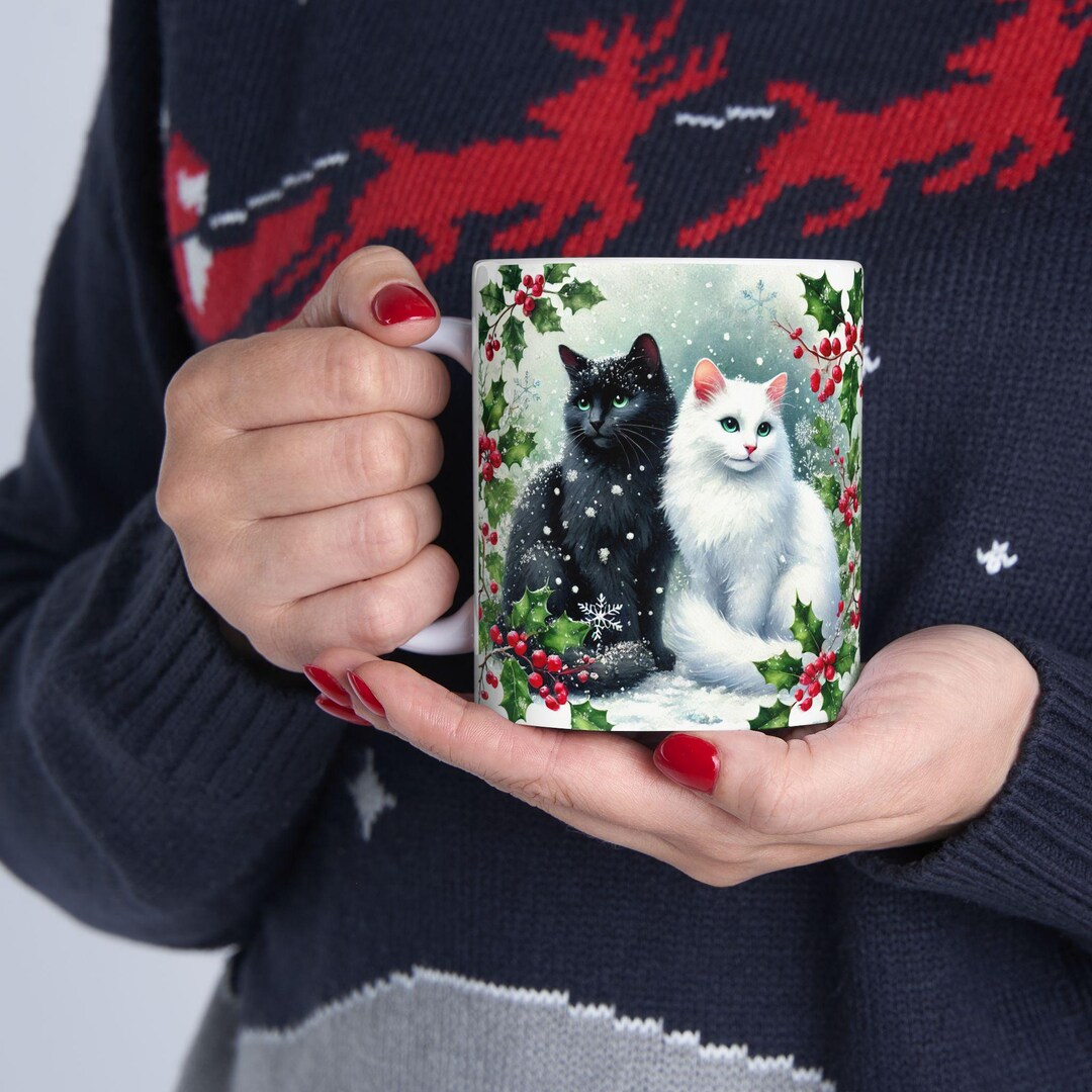Winter Holly Cats Mug - Holiday Coffee Cup - Cat Lover Gift - Etsy