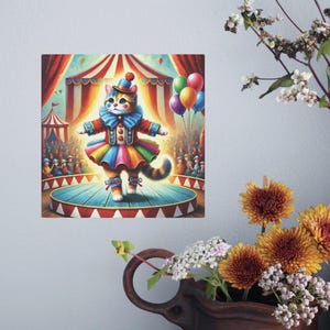 Whimsical Circus Cats 8x8 Wall Art Cute Clown Kittens Canvas Decor for ...