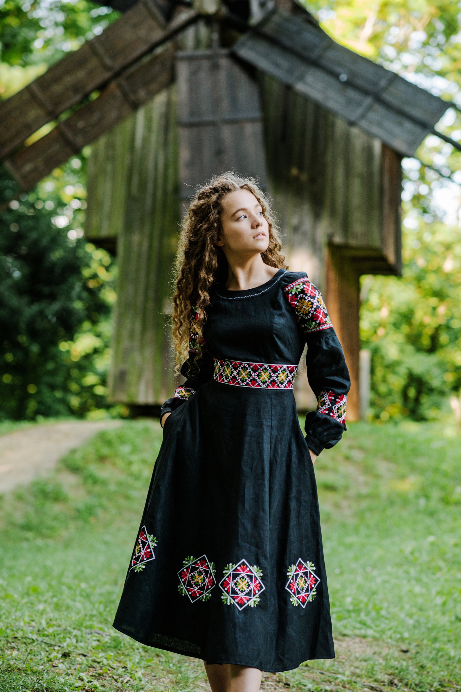 Stylish Embroidered Green Linen Dress With Ukrainian Embroidery, Linen ...