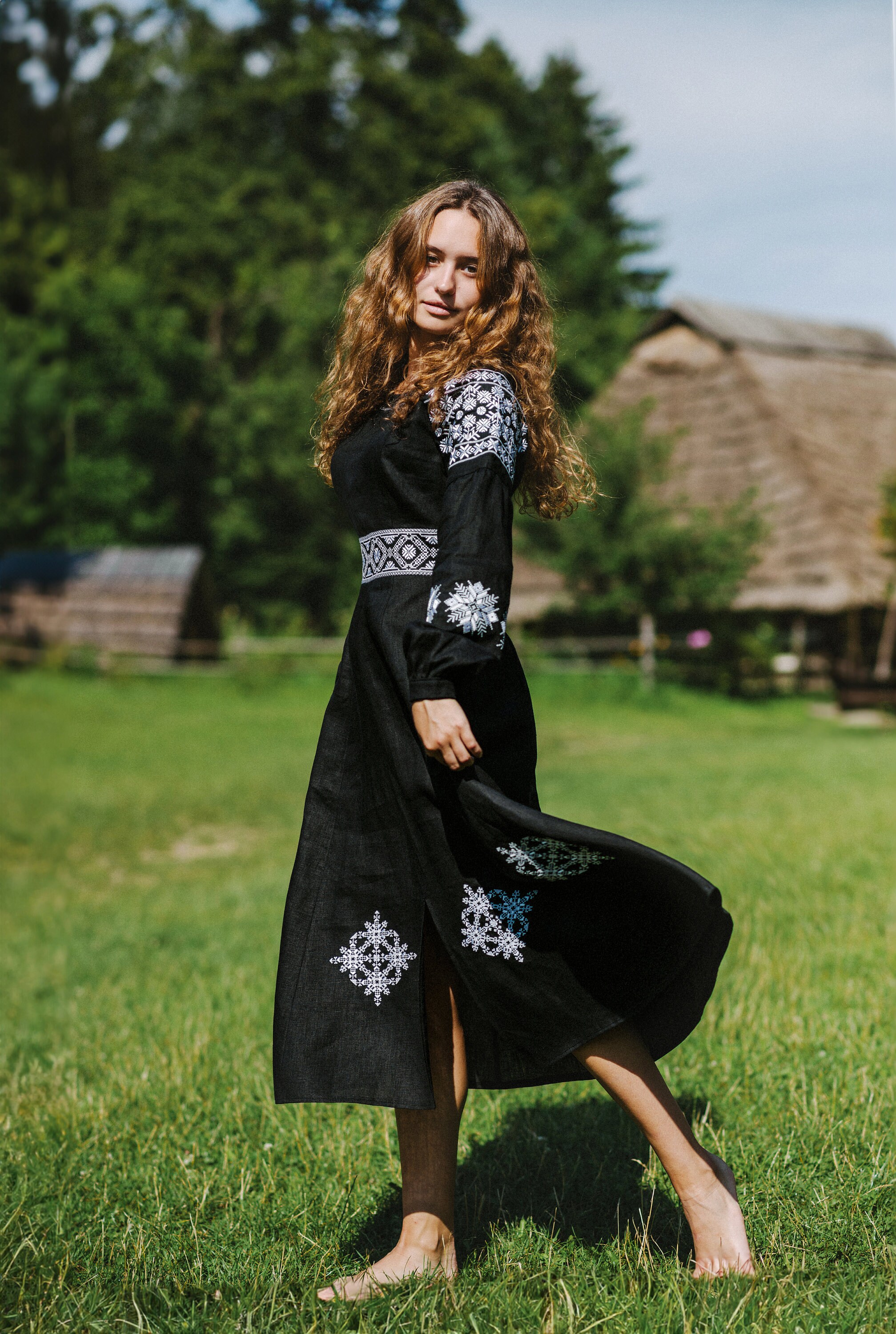 Stylish Embroidered Green Linen Dress With Ukrainian Embroidery, Linen ...