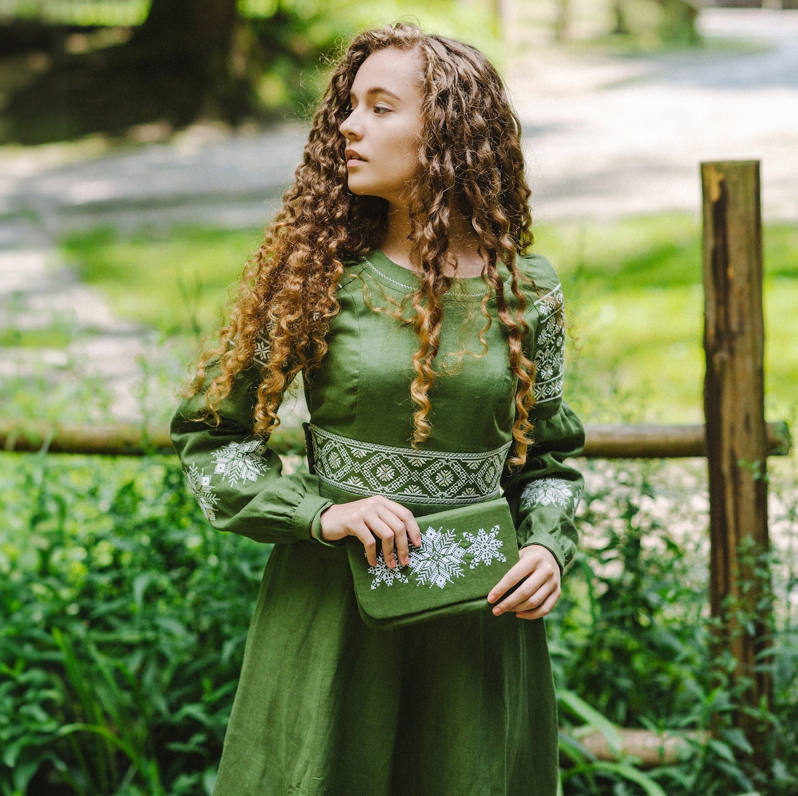 Stylish Embroidered Green Linen Dress With Ukrainian Embroidery, Linen ...